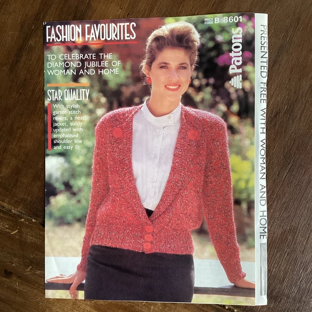 PATONS 8601 KNITTED Jacket With Garter Stitch Collar Knitting Pattern £ ...