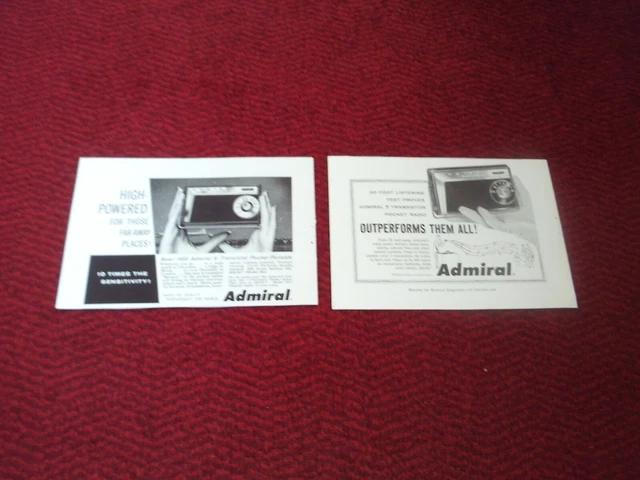 ADMIRAL TRANSISTOR RADIOS two vintage magazine advertisements £7.00 ...