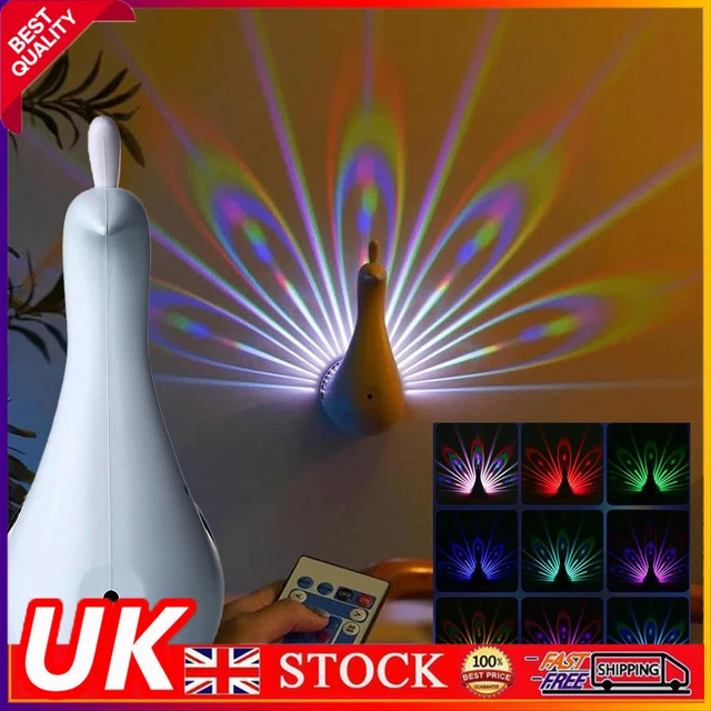 PEACOCK SHAPE PROJECTION Lamp Remote Control Night Wall Light LED Night ...