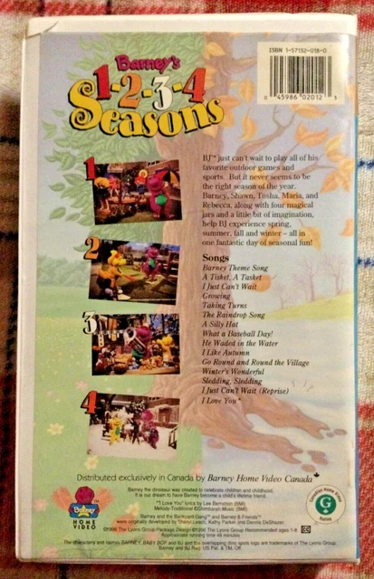 BARNEY'S 1-2-3-4 SEASONS | Canadian Clamshell VHS TAPE, Barney Home ...