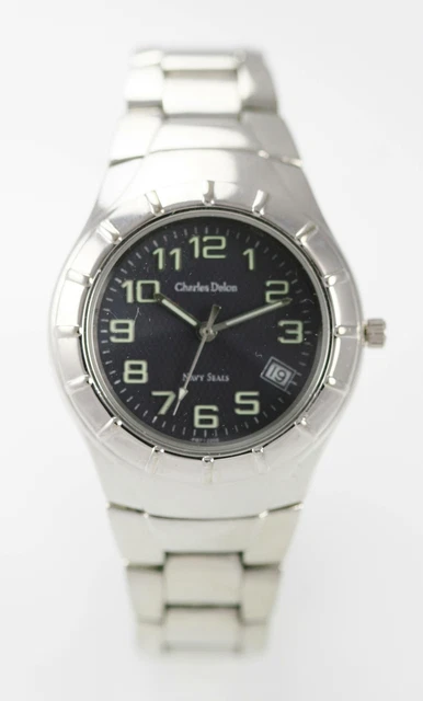 CHARLES DELON RELOJ Hombre Gris Inoxidable Plata Fecha Agua Resistente ...