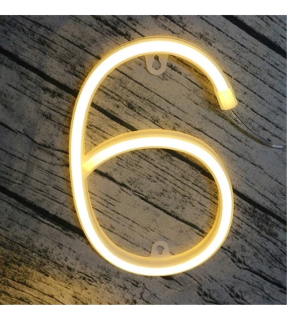 ENUOLI LED WARM White Neon Number 6 Sign Light on Wall Night Lamp ...