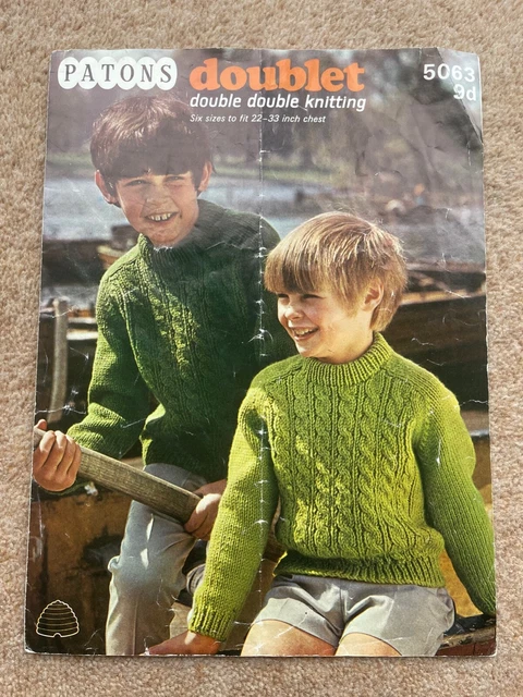 VINTAGE PATONS DOUBLET double double knitting pattern for boy's jumpers ...