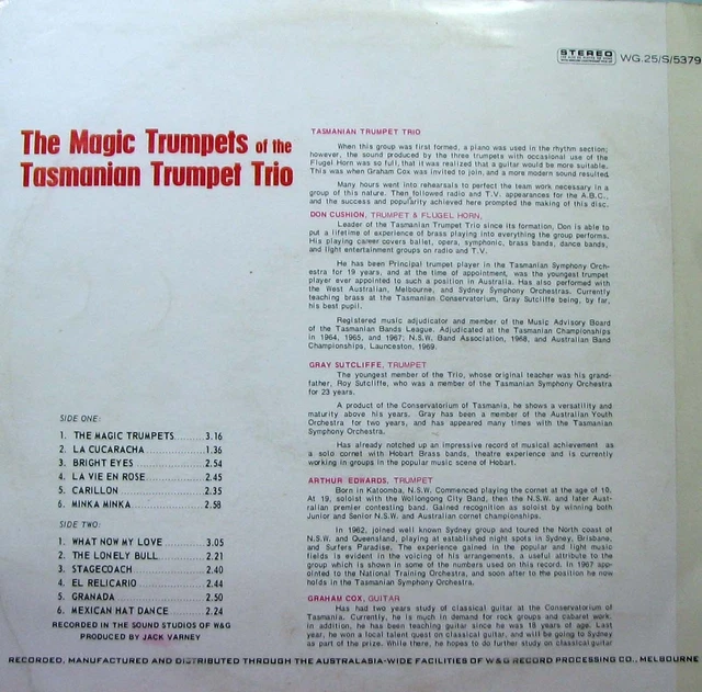 TASMANIAN TRUMPET TRIO THE MAGIC TRUMPETS LP SirH70 EUR 14,36 - PicClick FR