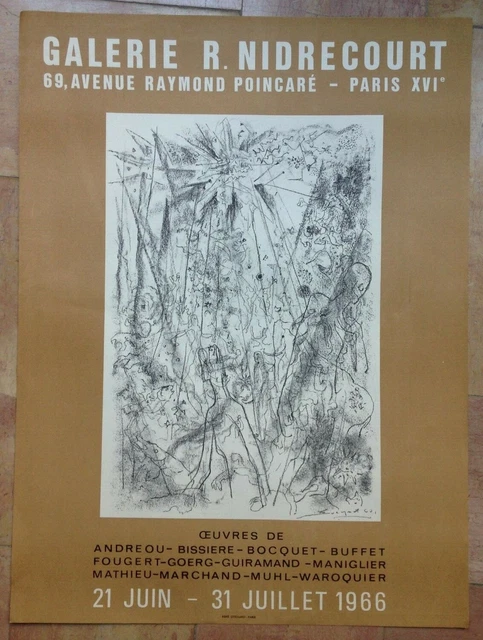 BOQUET BUFFET MATHIEU Affiche Litho Originale 1966 Galerie Nidrecourt ...