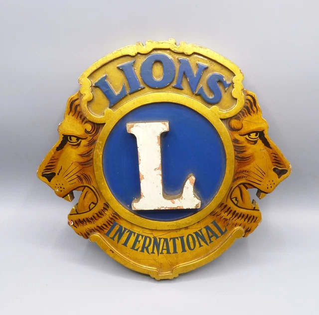 ANCIENNE PLAQUE LIONS Club International Panneau Publicitaire peint ...