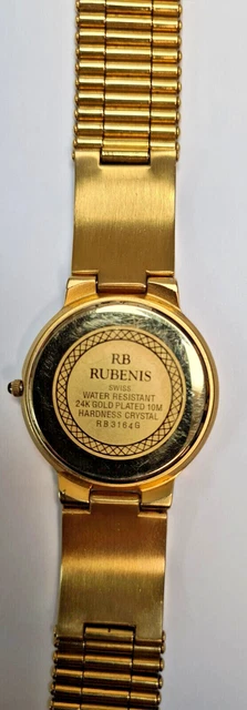 RB RUBENIS HERRENUHR Gold 24 Goldplated 10M Water resistant TOP Zustand ...