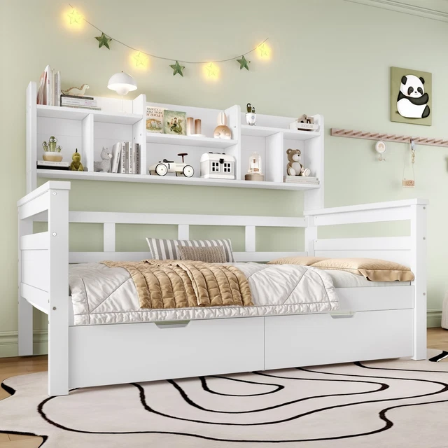 DAYBED WHITE 3FT Single Platform Bed Frame with 2 Storage Drawers, Side ...