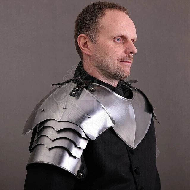 MEDIEVAL LARP GOTHIC steel Pair Of Pauldrons With Gorget Shoulder Armor ...