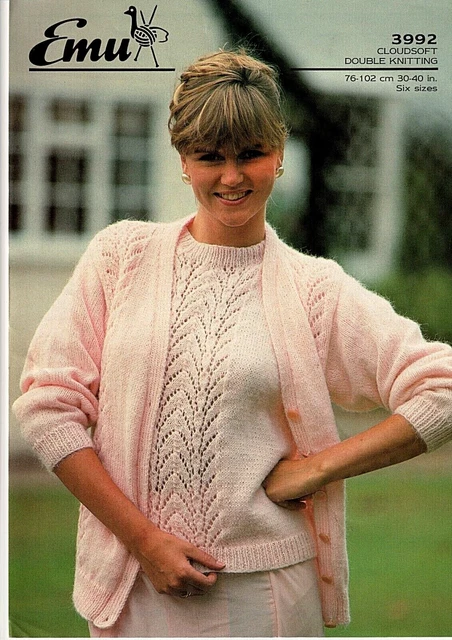 EMU CLOUDSOFT DK KNITTING PATTERN, Women Twin Set; Cardigan and Sweater ...