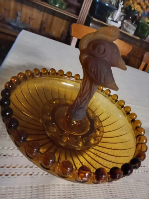 RARE AMBER 2 Flamingo Birds in Water Splash Float Bowl Josef Inwald ...