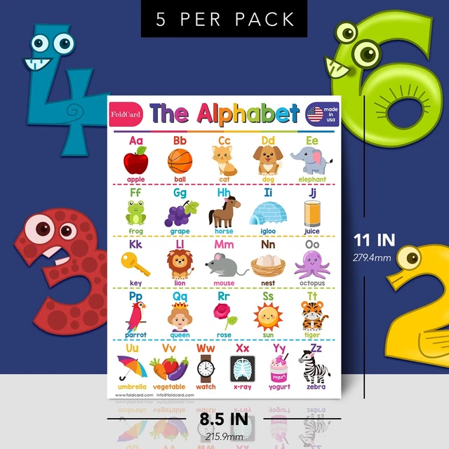 ALPHABET EDUCATIONAL POSTER Learning Chart Classroom Home, 8.5 x 11, 5 ...