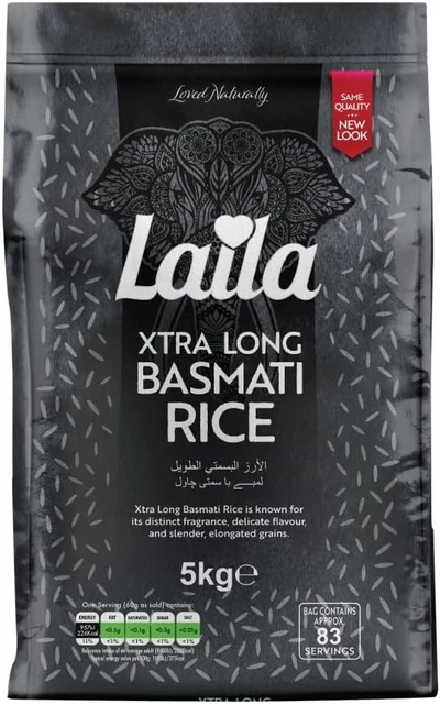 LAILA EXTRA LONG Grain Basmati Rice 5 Kg - Gluten-Free, Aromatic ...