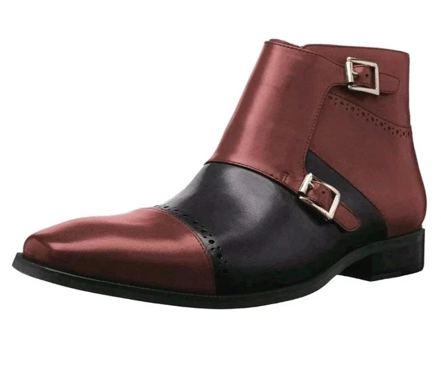STACY ADAMS KASON Leather Zip Ankle Boots 9M Double Monk Strap Cap Toe ...