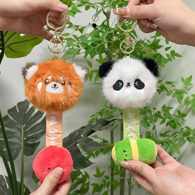 PLUSH PANDA RACCOON Keychain With Pull String For Bag Decoration And ...