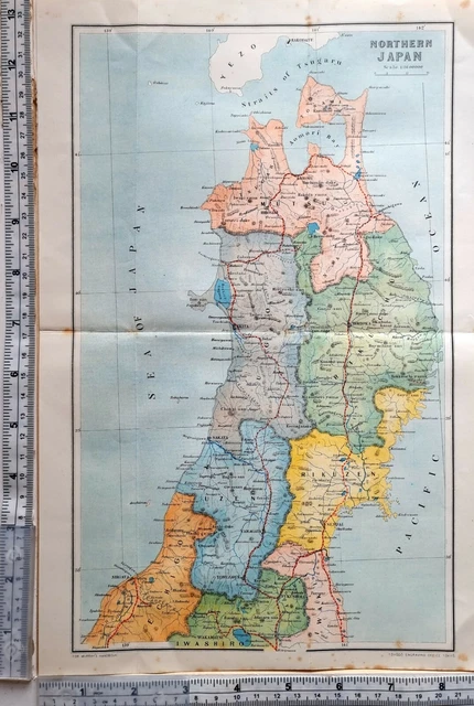 1913 JAPAN JAPANESE Tourist Map Northern Japan Mutsu Akita Sakata Uzen ...
