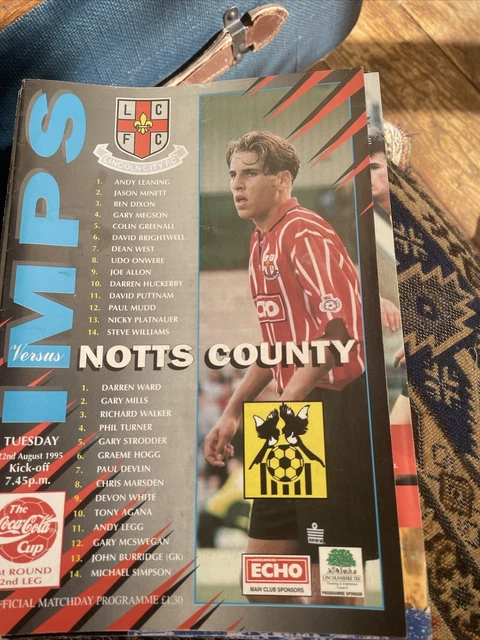 LINCOLN CITY V Notts County 22/08/95 Coca Cola Cup £2.99 - PicClick UK