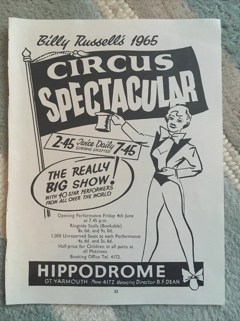 1961 ORIGINAL HIPPODROME Circus Advert Great Yarmouth Norfolk £10.00 ...