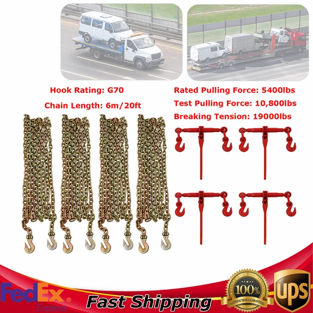 CHAIN AND BINDER Kits Ratchet Load Binder 5/16''- 3/8''+20ft Chains 4 ...