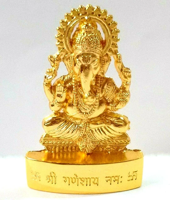GANESHA GANPATI GANESH Om Lord Hindu God Gold Plated Metal Idol Statue ...
