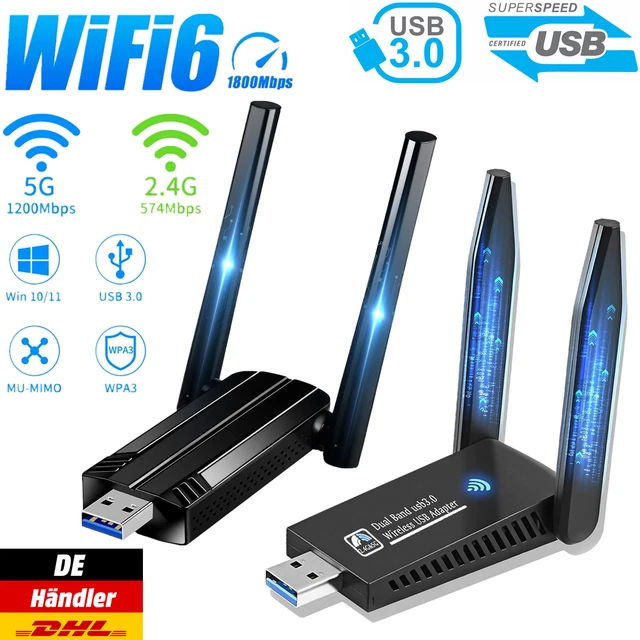 WLAN STICK USB 3.0 Adapter WiFi 6 AC 1800Mbps Bluetooth Dongle Dual ...