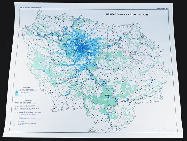 VINTAGE PARIS MAP Population Density Distribution Chart Fontainebleau ...