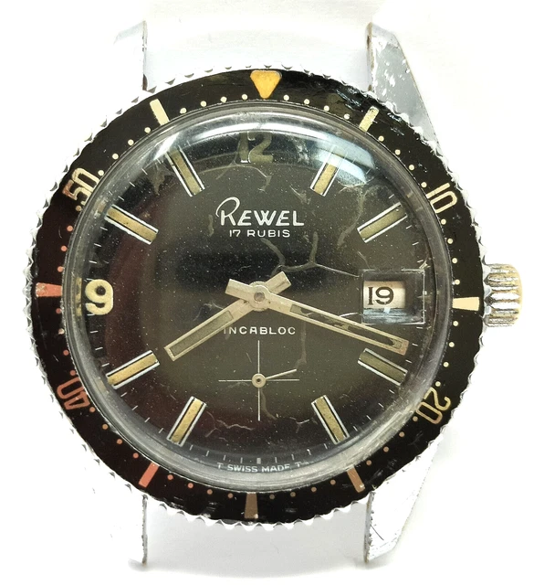 OROLOGIO REWEL DIVER swiss made vintage watch anni 60 mechanical clock ...