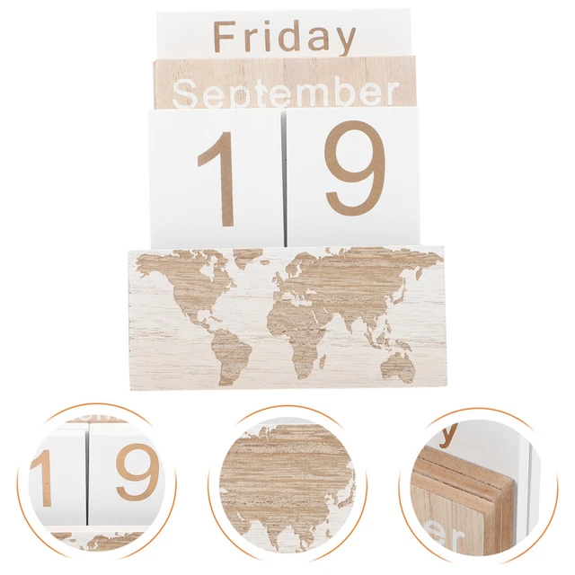 ELEGANTE CALENDARIO IN legno, mappa del mondo, calendario eterno ...