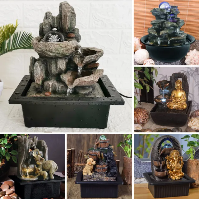 INDOOR WATER FOUNTAIN Mini Water Feature LED Lights Tabletop Statue ...