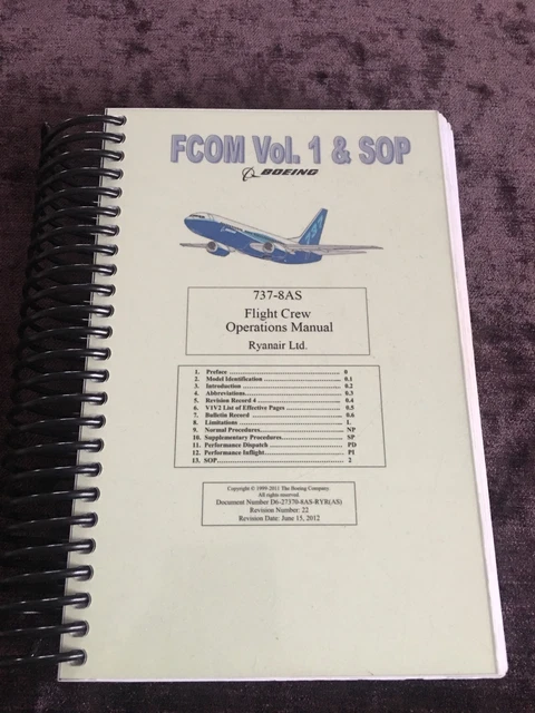 GENUINE RYANAIR BOEING 737-800 Flight Crew Operations Manual Fcom 1 ...