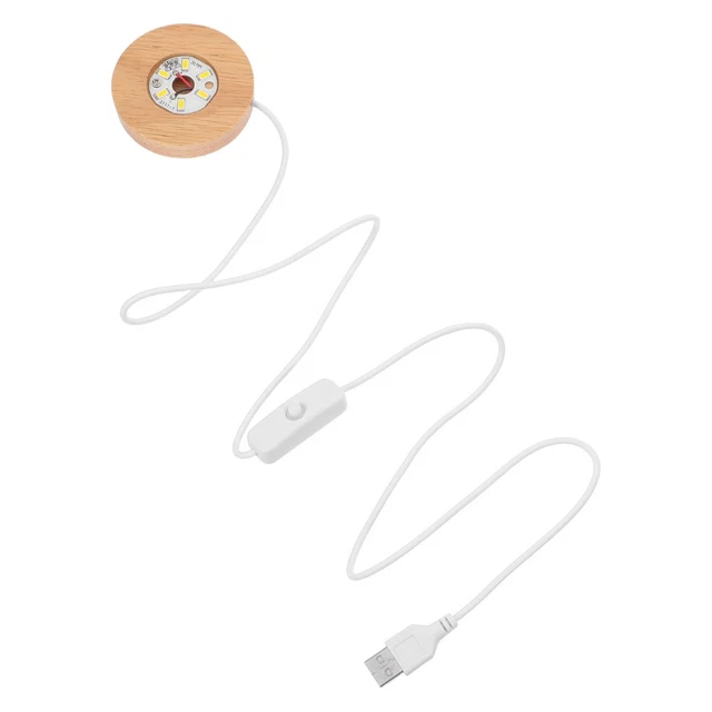 WOODEN ROUND LED Light Base Usb Powered Night Lamp Stand For Glass Art ...