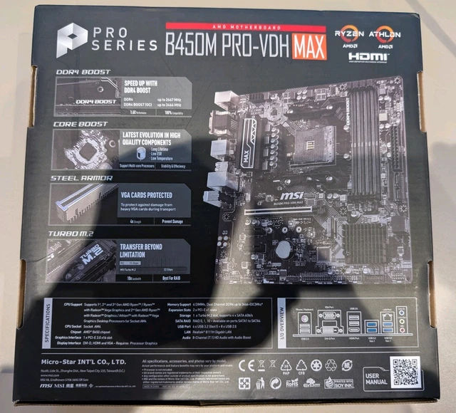 MSI B450M PRO-VDH Max AMD AM4 Micro ATX Motherboard £21.39 - PicClick UK