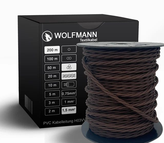 3 WIRE TEXTILE Cable Fabric Cable Pendulum Cable Rotated Drilled Brown ...