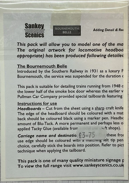 SANKEY SCENICS OO Gauge Titled Train Pack - Bournemouth Belle £1.16 ...