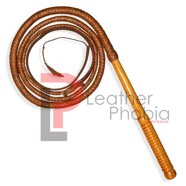 COW HIDE LEATHER Whip with Hard Wood Handle 8.1 Feet Long Spanking ...