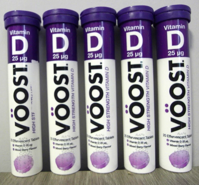 5 X VOOST Vitamin D 25Ug 100 Effervescent Mixed Berry Tablets (5 X 20 ...
