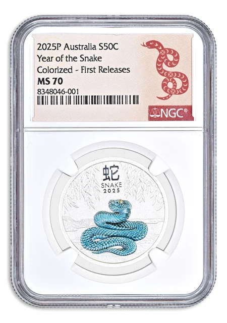 2025 AUSTRALIA LUNAR Snake 1/2 oz Silver Colorized Coin NGC MS70 First ...
