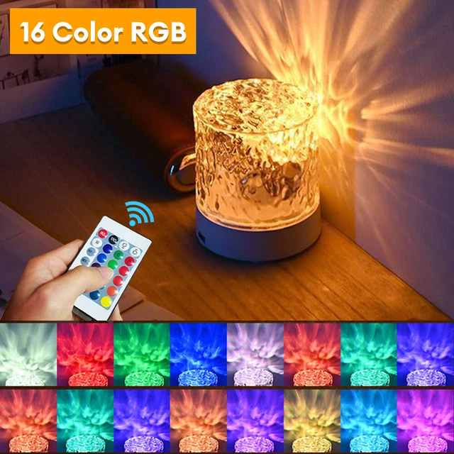 LED WATER RIPPLE Aurora Projector Night Light Crystal Table Lamp ...