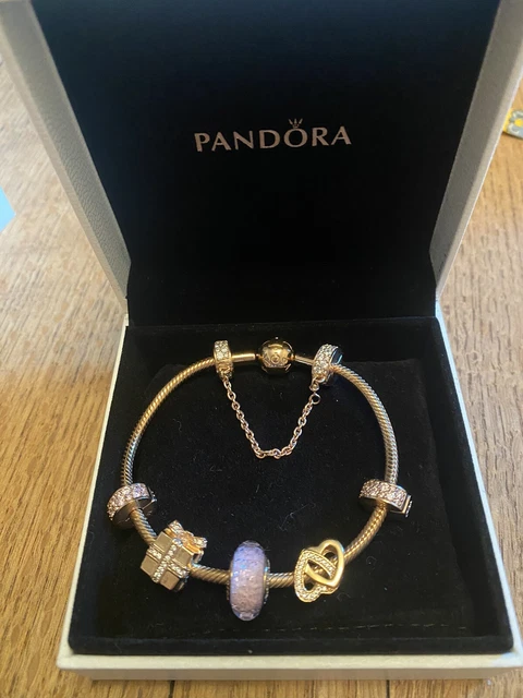 PANDORA MOMENTS SNAKE Chain Rose Gold Clasp Bracelet With Charms £175. ...