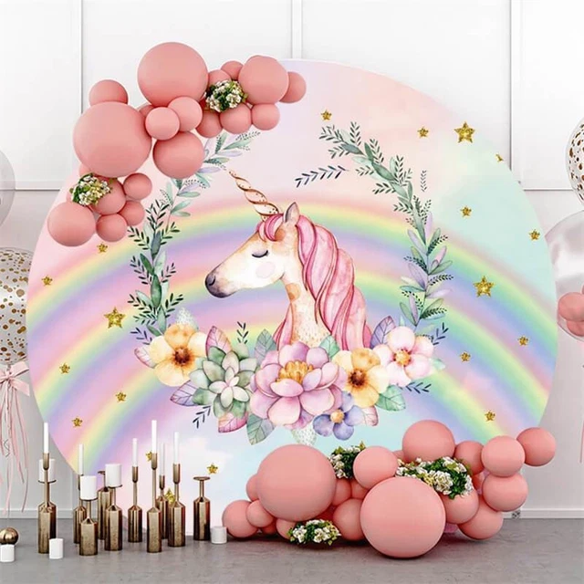 CIRCLE UNICORN AND Flower Birthday Backdrop For Party $36.09 - PicClick AU