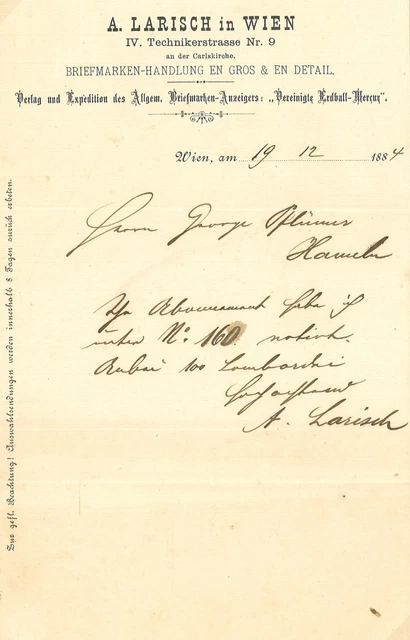 PHILATELIEGESCHICHTE: ANSELM LARISCH Streifband + hanschriftl. Brief ...