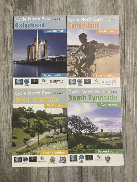 4 X CYCLE North East Cycling Maps Sunderland Gateshead North and South ...