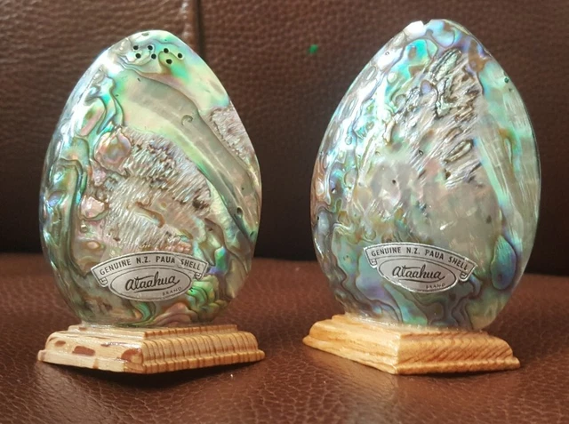 NEW ZEALAND PAUA Shell Salt and Pepper Shakers -Native Wood Base ...