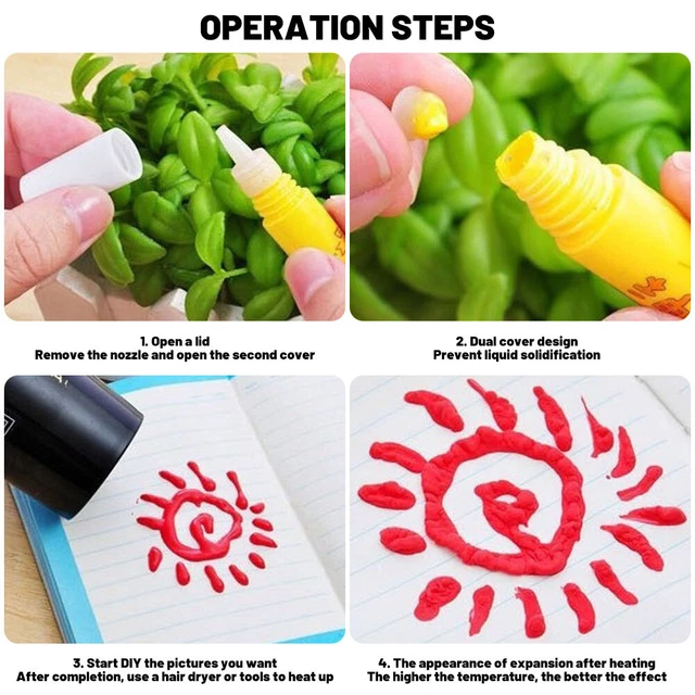 MAGIC PUFFY 3D Art Pens -Ink Puffs Up Like Popcorn_Just Use Hairdryer ...