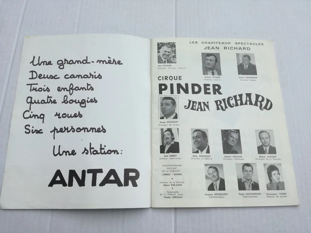 ANCIEN PROGRAMME CIRQUE Pinder Jean RICHARD 1972 EUR 5,00 - PicClick FR