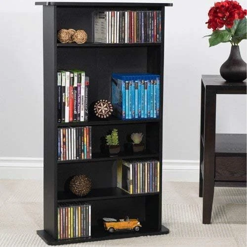 MEDIA STORAGE CABINET Adjustable Shelves CD Video Rack Game Organizer ...