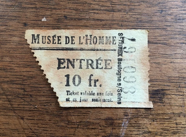 ANCIEN TICKET D'ENTREE Musee De L’homme Paris EUR 12,00 - PicClick FR