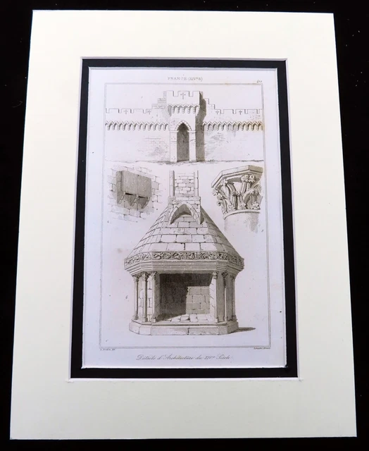 MEDIEVAL FRENCH ARCHITECTURE 14th Century Fireplace Antique Engraving ...