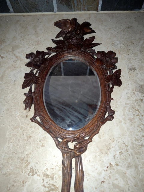 MIROIR FACE À main Foret Noire XIXeme Suisse Albert SCHILD Sculpté EUR ...