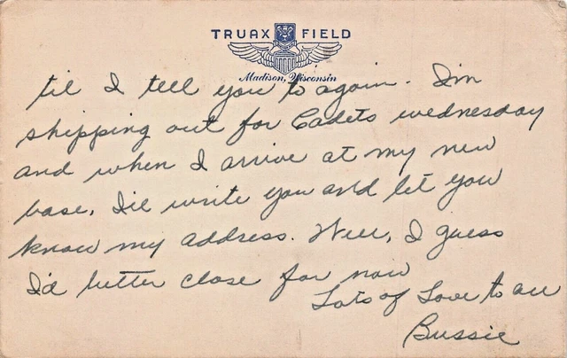 MADISON WISCONSIN~ TRUAX Field ~WW2 Militaire ~1943 Soldat Carte ...